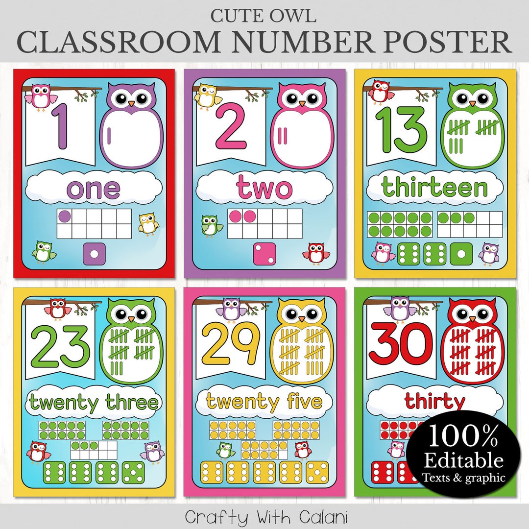 Number Classroom Poster, Owl Classroom Theme, Editable Math Poster, Owl ...