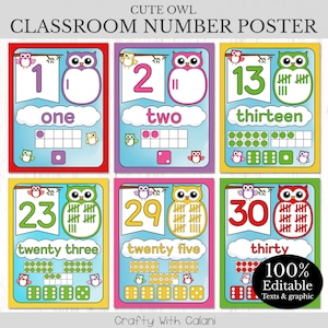 Number Classroom Poster, Owl Classroom Theme, Editable Math Poster, Owl ...