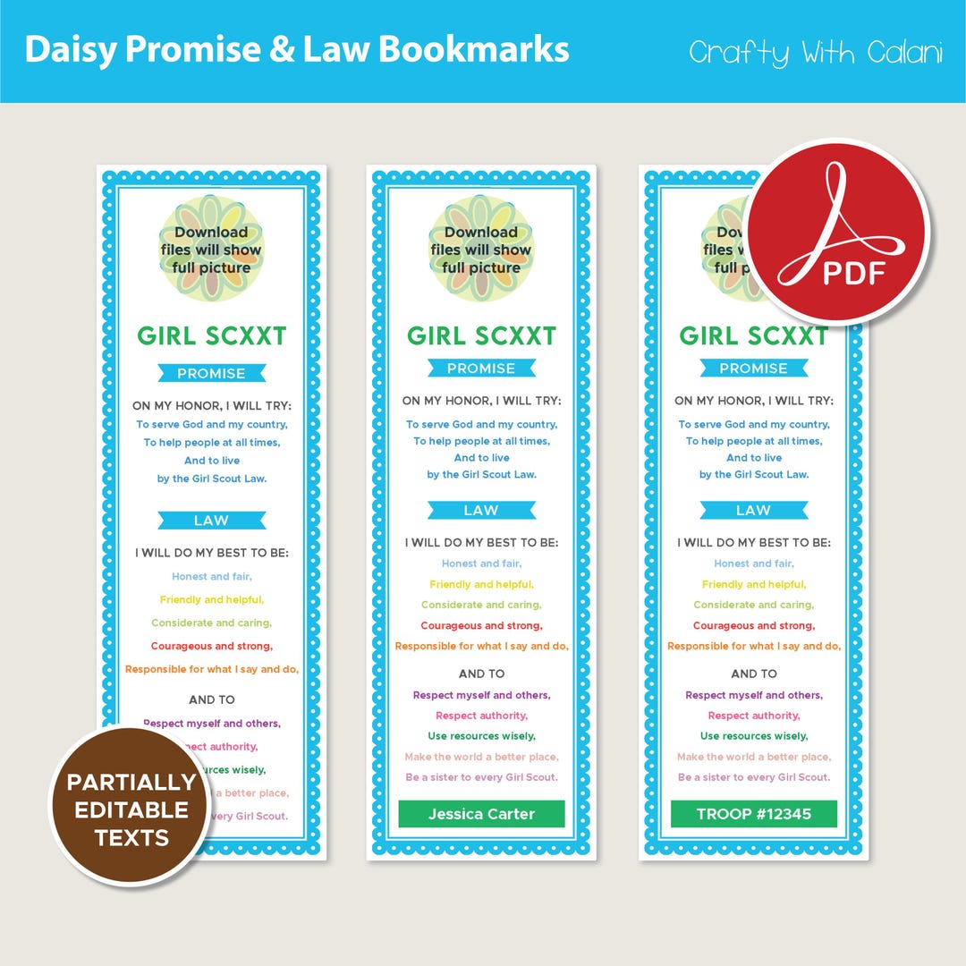 Scout Promise and Law, Scout Bookmark, Scout Troop Leader Printable ...