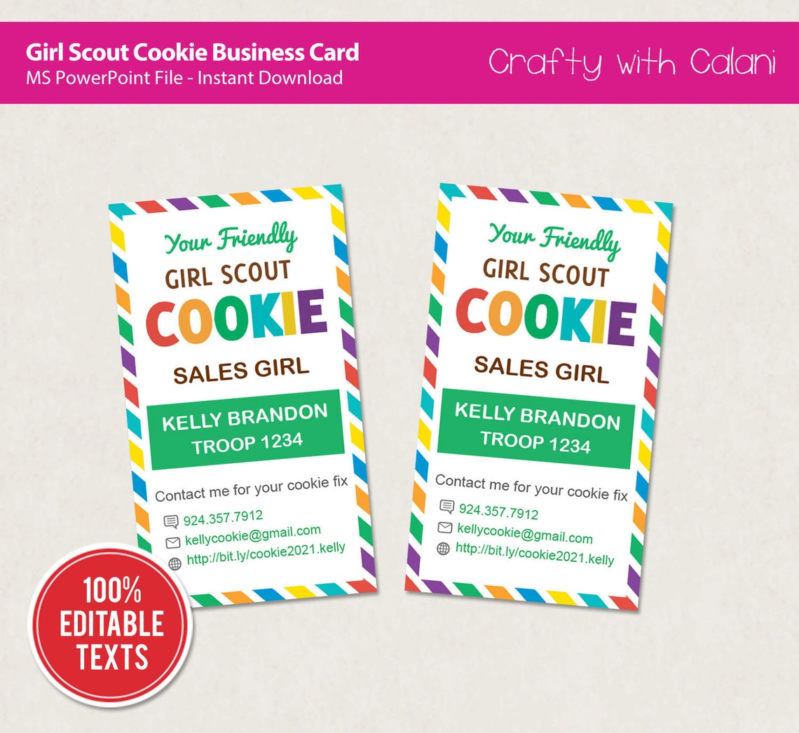 Girl Scout Business Card Scout Cookie Name Card Cookie Etsy 