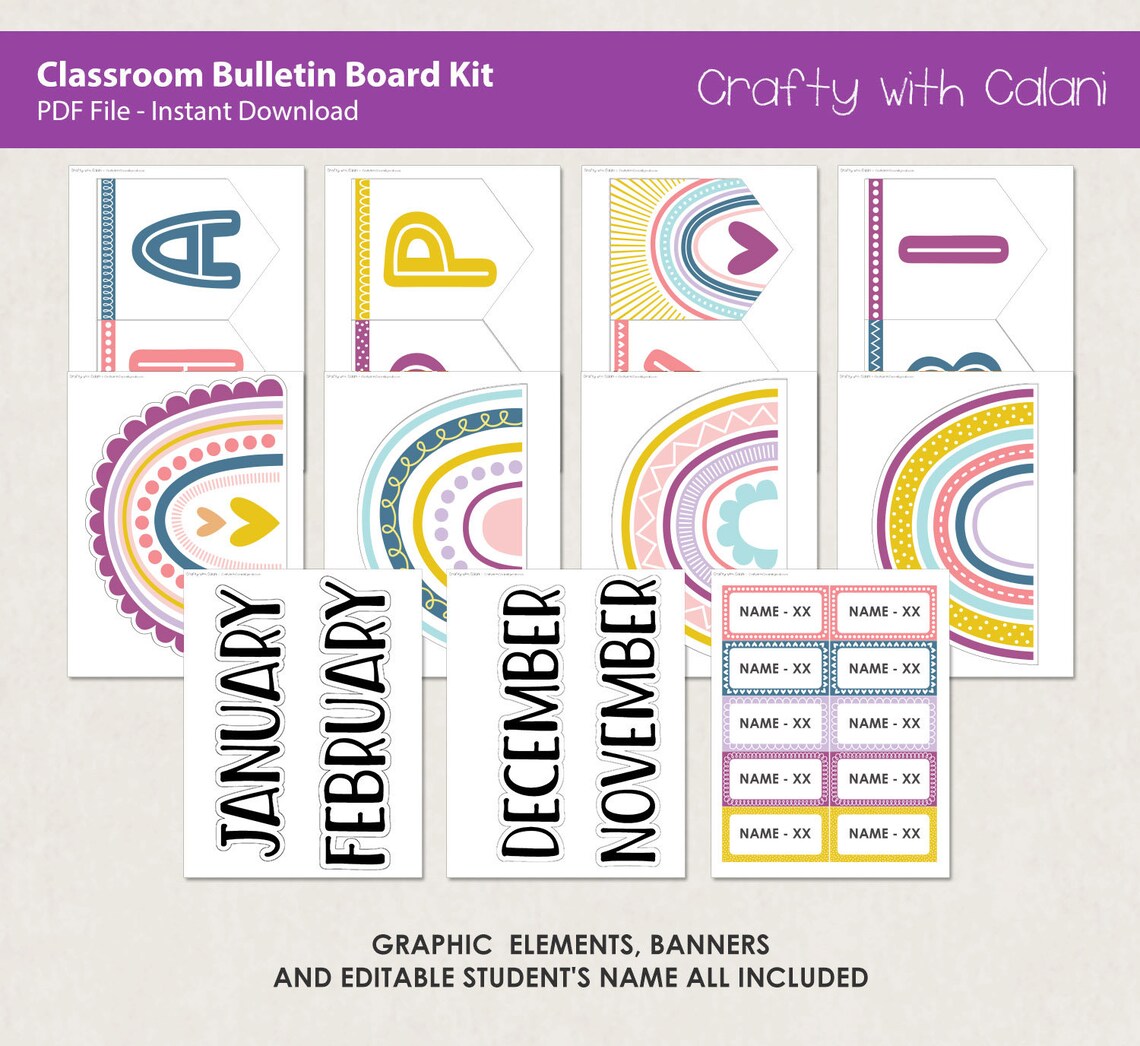 Boho Rainbow Bulletin Board Kit Rainbow Classroom Birthday - Etsy