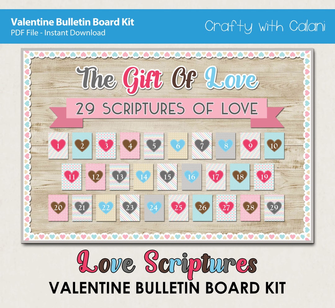 Valentine Bulletin Board Kit, 29 Days Love Scripture Board, Bible Verse ...