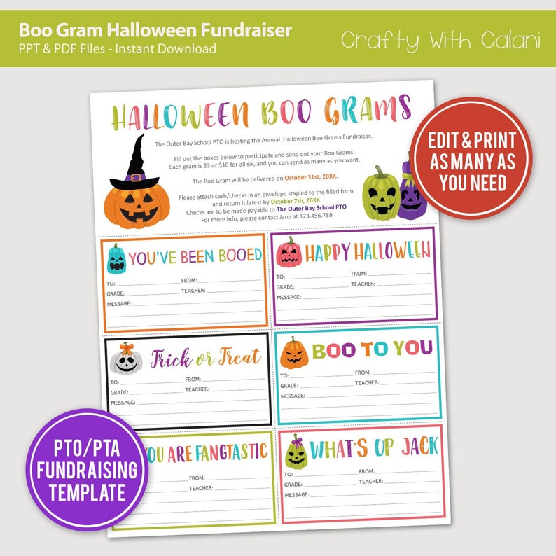 Halloween Candy Gram Template Halloween Boo Gram PTA PTO - Etsy