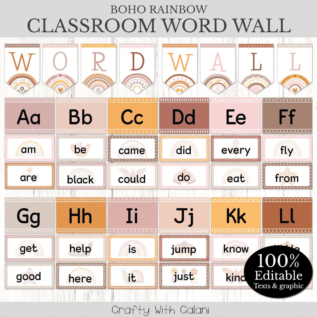 Word Wall Classroom Decoration Boho Rainbow Classroom Etsy