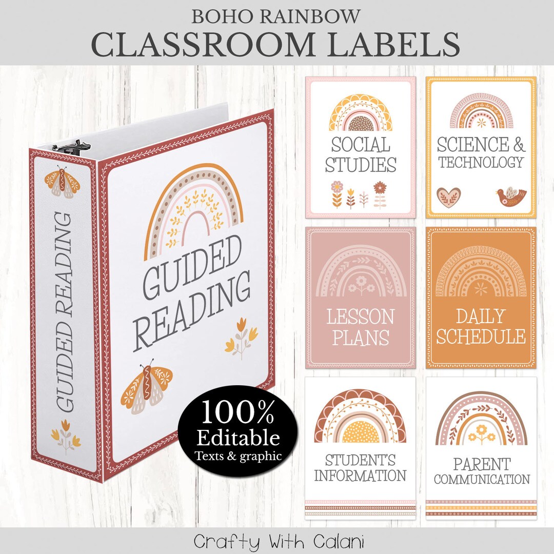 Teacher's Binder Cover, Boho Rainbow Classroom Decor, Editable Teacher ...