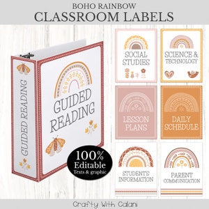 Teacher's Binder Cover, Boho Rainbow Classroom Decor, Editable Teacher ...