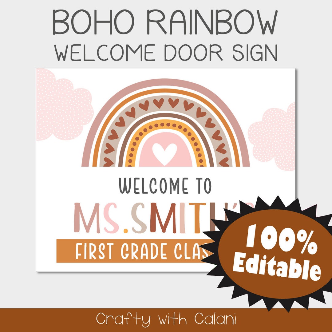 Classroom Welcome Sign, Boho Rainbow Classroom, Rainbow Door Sign ...