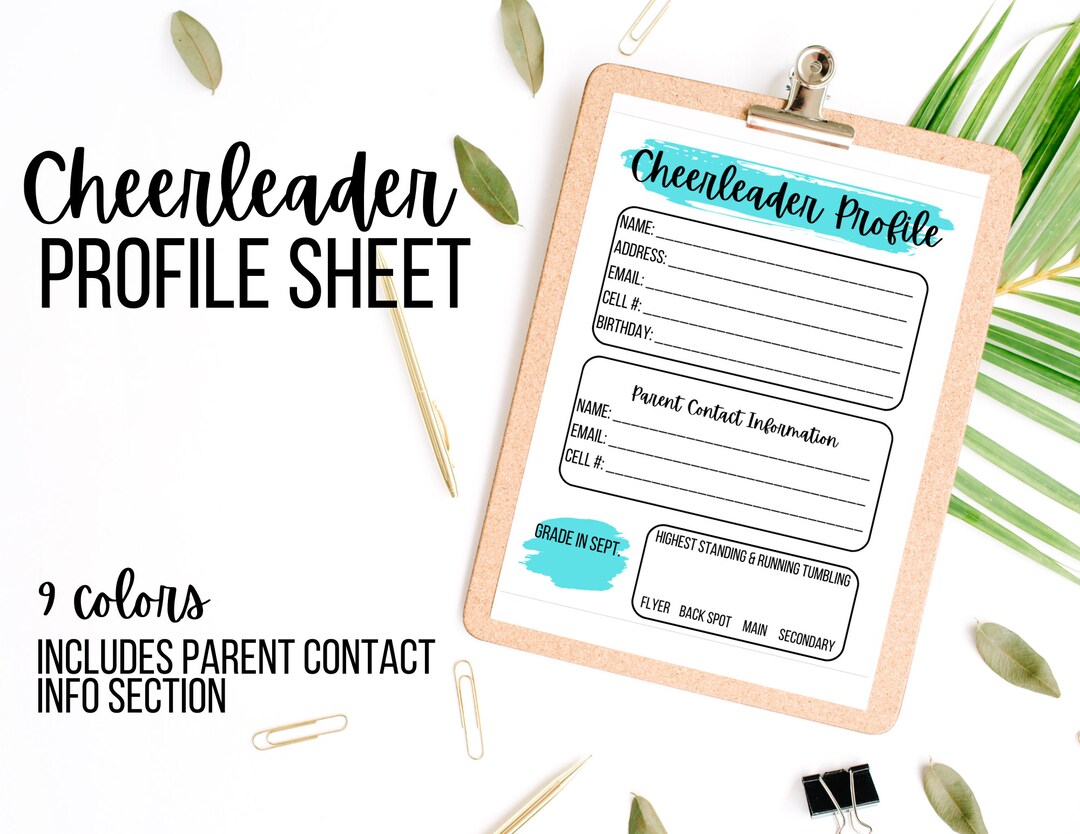 Cheerleader Profile Sheet - Info Sheet for Coaches - Etsy