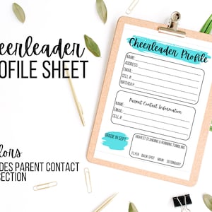 Cheerleader Profile Sheet - Info Sheet for Coaches - Etsy