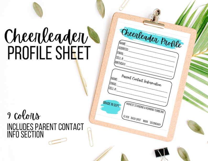 Cheerleader Profile Sheet - Info Sheet for Coaches - Etsy