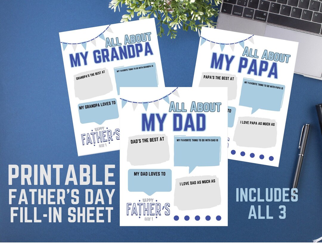 Father's Day Printable Fill in All About My Dad, Grandpa and Papa - Etsy