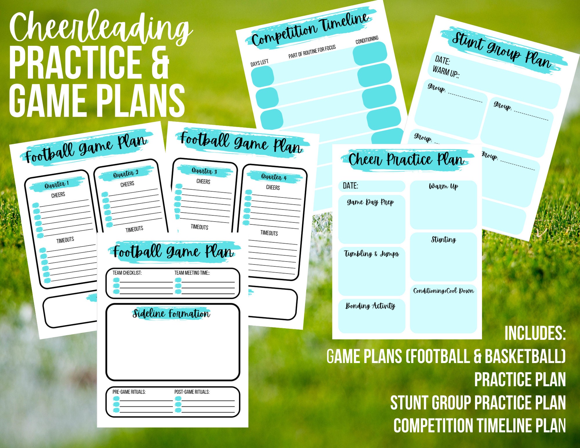 Cheerleading Practice & Game Plans Bundle for Coaches Teal - Etsy
