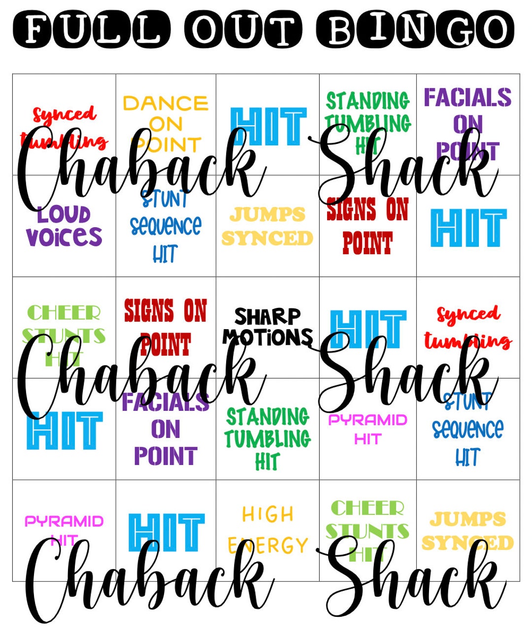 Cheer Team Full Out Bingo - Etsy