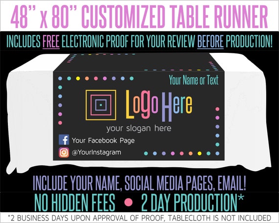 Full Color Table Runner With Your Logo in a Circle Styled | Etsy