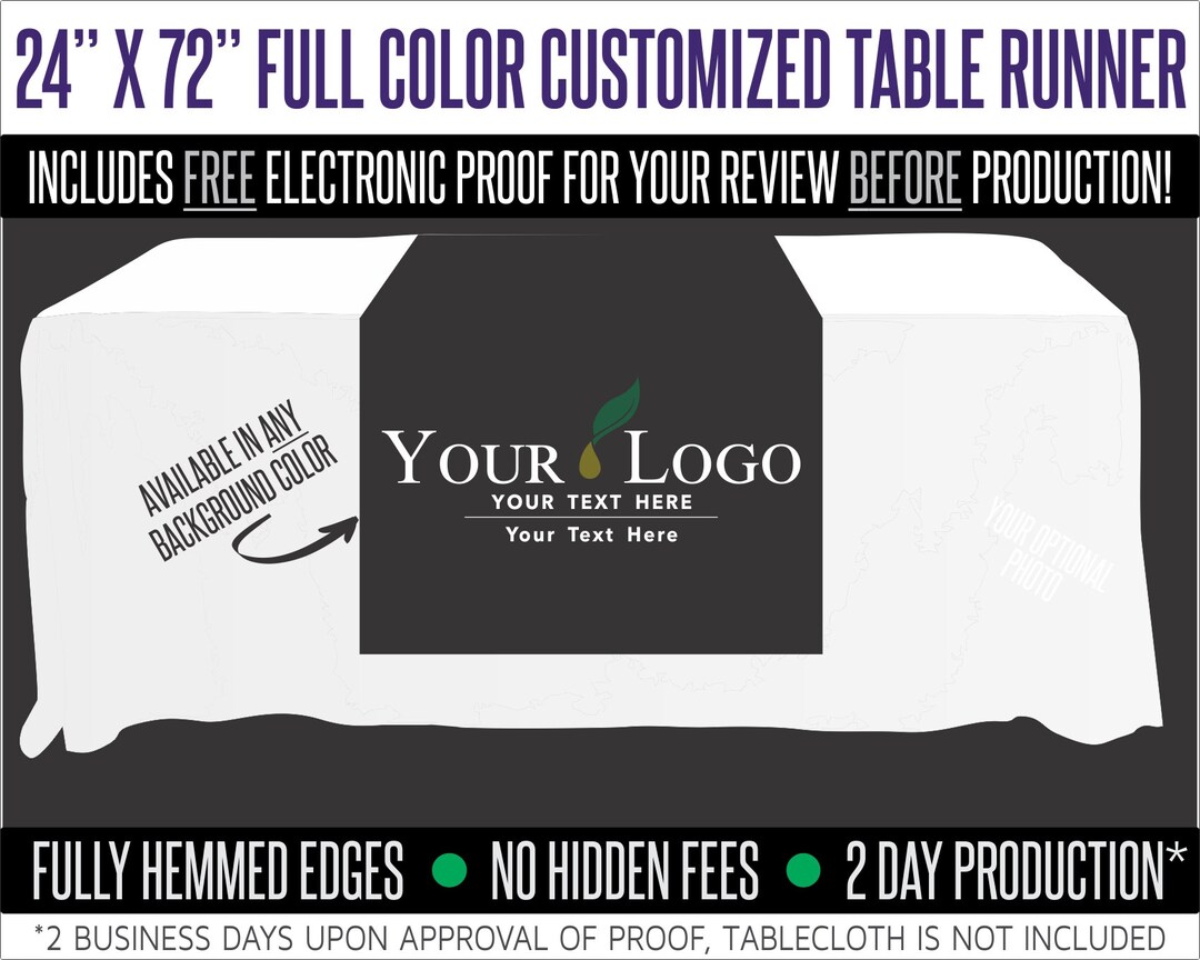 Full Color Table Runner With Your Logo ANY COLOR 24 X 72 YL Styling ...