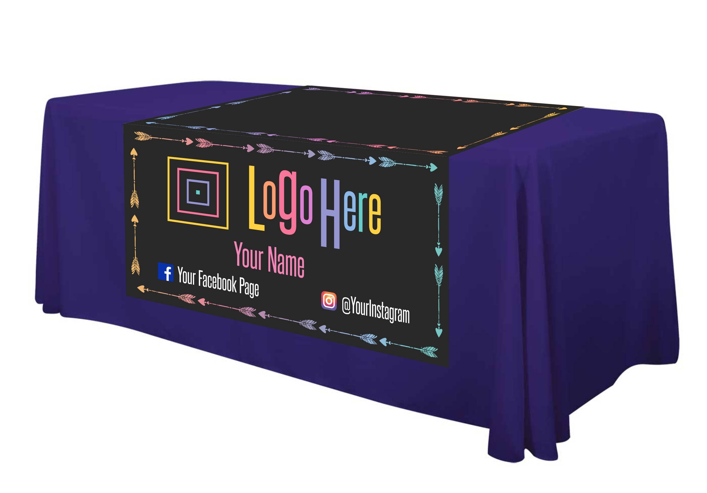 Full Color Table Runner With Your Logo in a Arrow Style Border- 48" X ...