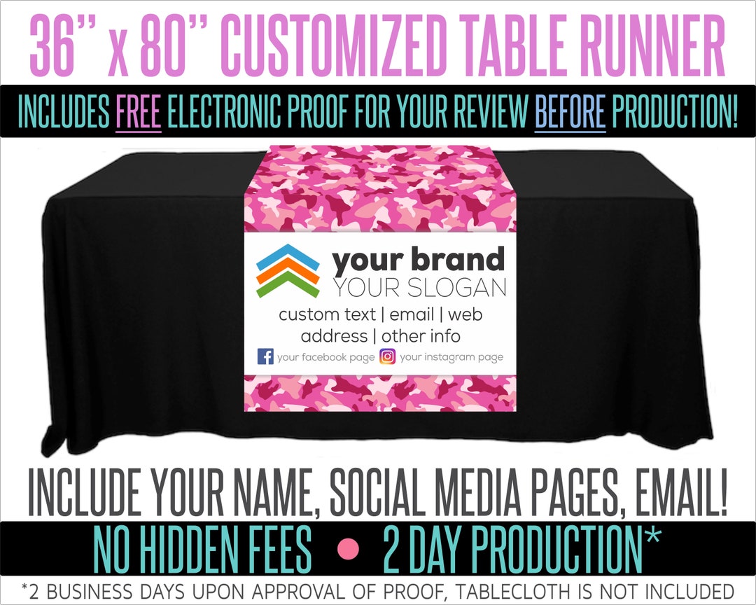 Full Color Table Runner With Your Logo With 25 Available Camo ...