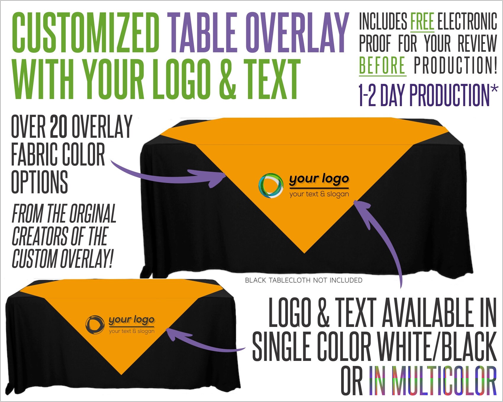 Your Logo Table Overlay With Logo and Fabric Color Options | Etsy