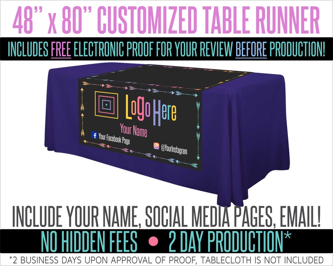Full Color Table Runner With Your Logo in a Arrow Style Border- 48" X ...