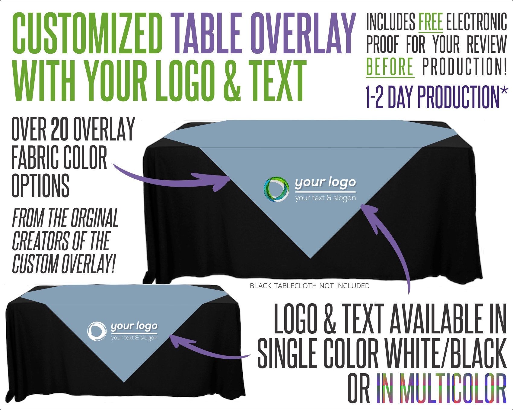 Your Logo Table Overlay With Logo and Fabric Color Options - Etsy