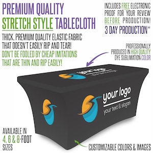 Premium Full Color Stretch Style Tablecloth With Logo and Fabric Color ...