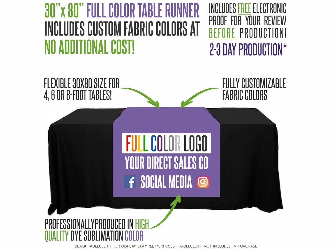 30" X 80" Full Color Table Runner With Your Direct Sales Company Logo ...