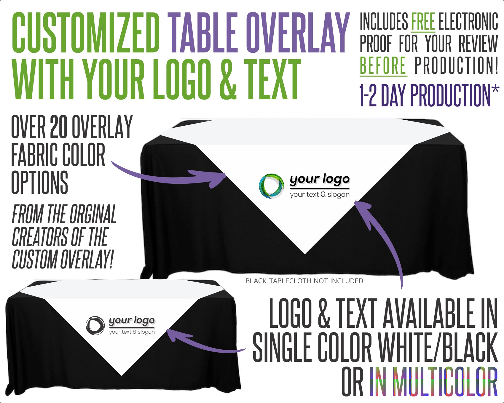 Your Logo Table Overlay With Logo and Fabric Color Options - Etsy