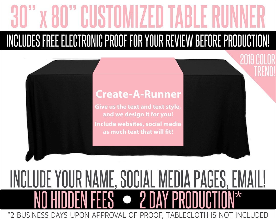 30" X 80" Custom Full Color Table Runner - Pressed Rose - Includes Free ...
