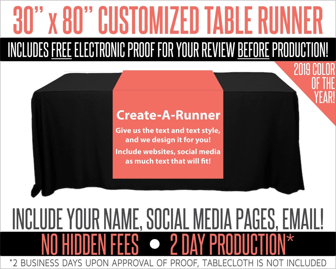 30" X 80" Custom Full Color Table Runner - Living Coral - Includes Free ...