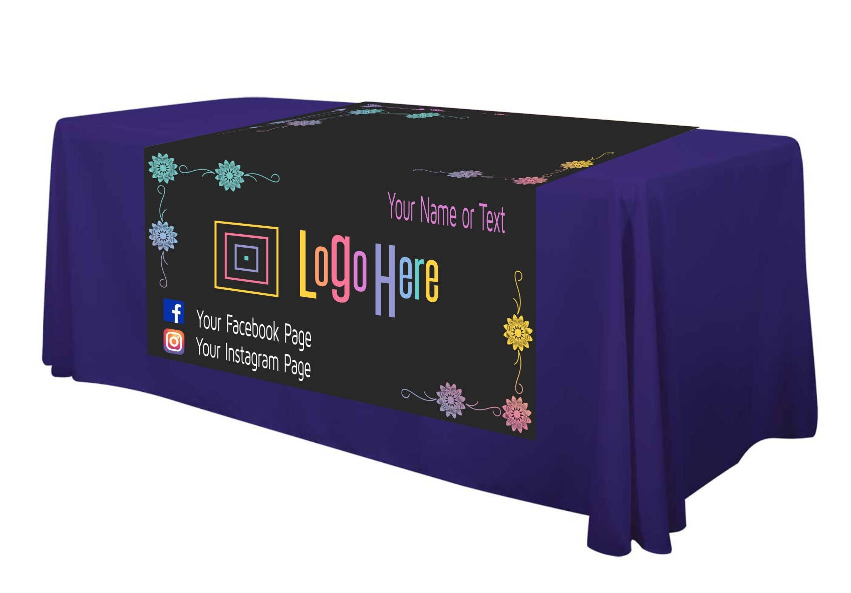 Full Color Table Runner With Your Logo in a Flower Styled | Etsy