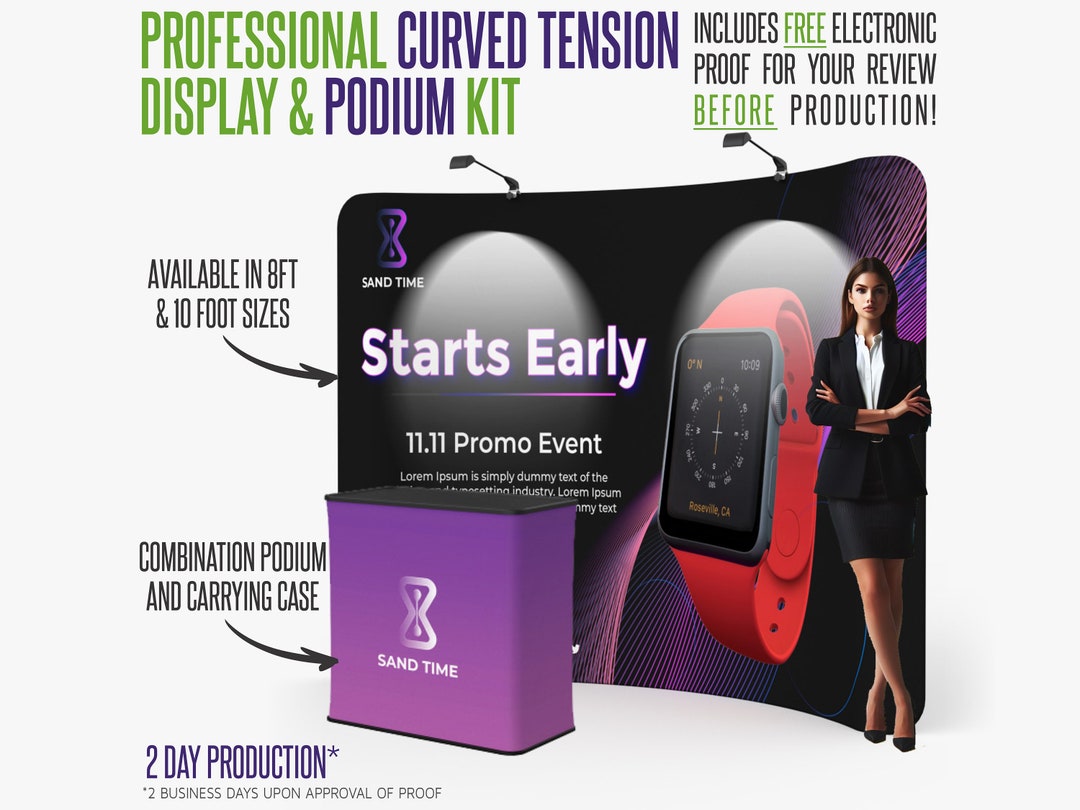 Custom Curved Tension Fabric Display System & Podium Kit - Full Color ...