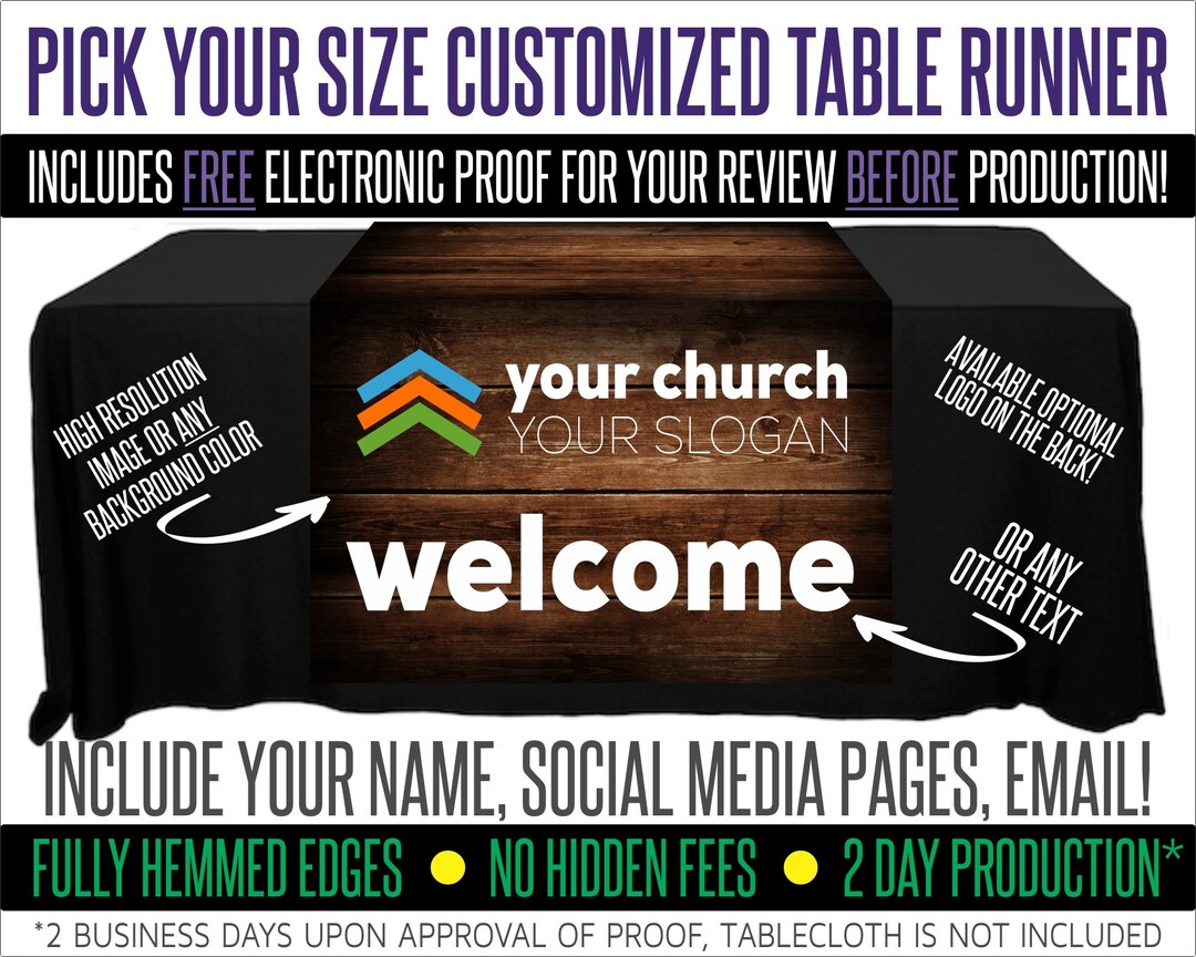Pick-a-size Custom Full Color Church Table Runner With Customized Text ...