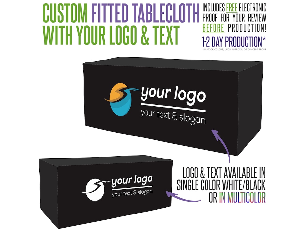Your Logo Fitted Style Tablecloth With Logo and Fabric Color Options - Etsy