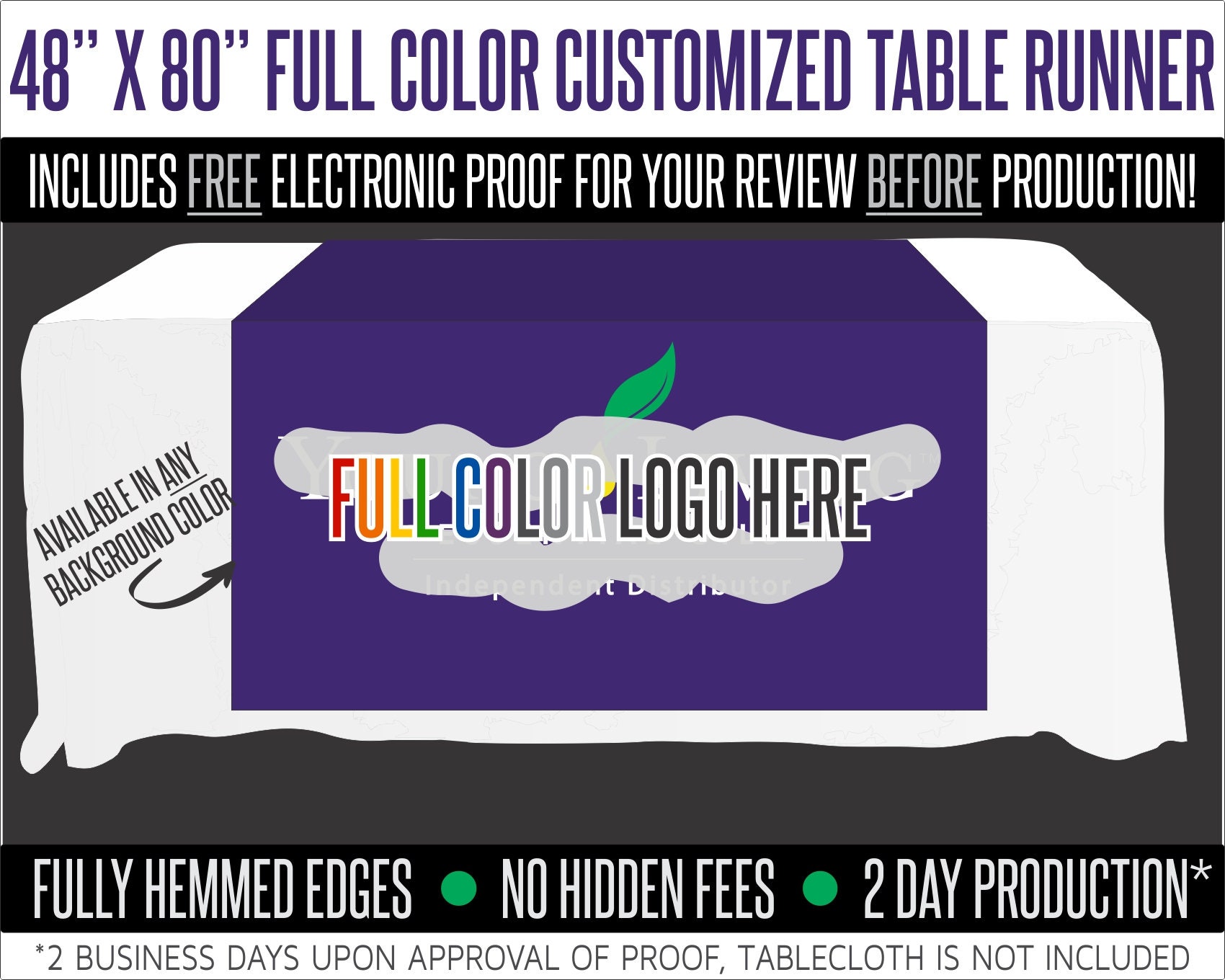 Full Color Table Runner With Your Logo - ANY COLOR - 48" X 80" - YL ...