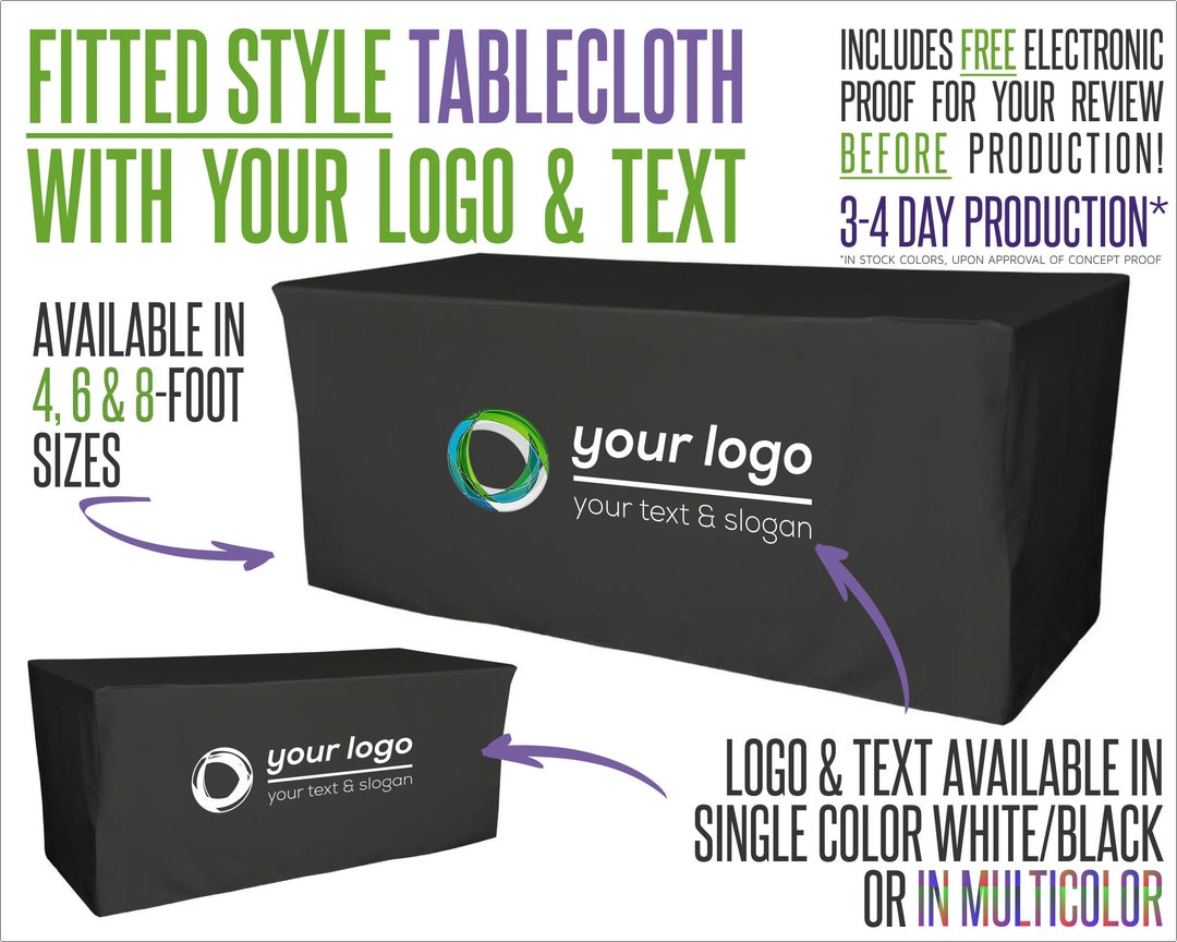 Your Logo Fitted Style Tablecloth With Logo and Fabric Color - Etsy