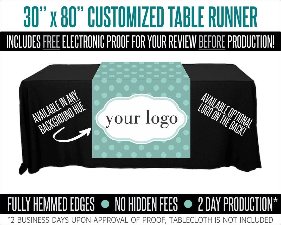 30" X 80" Full Color Table Runner With Your Logo in a Polka Dot Style ...