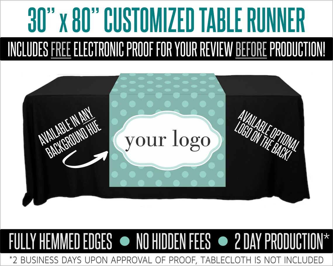 30 X 80 Full Color Table Runner With Your Logo in | Etsy