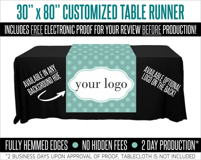 30" X 80" Full Color Table Runner With Your Logo in a Polka Dot Style ...