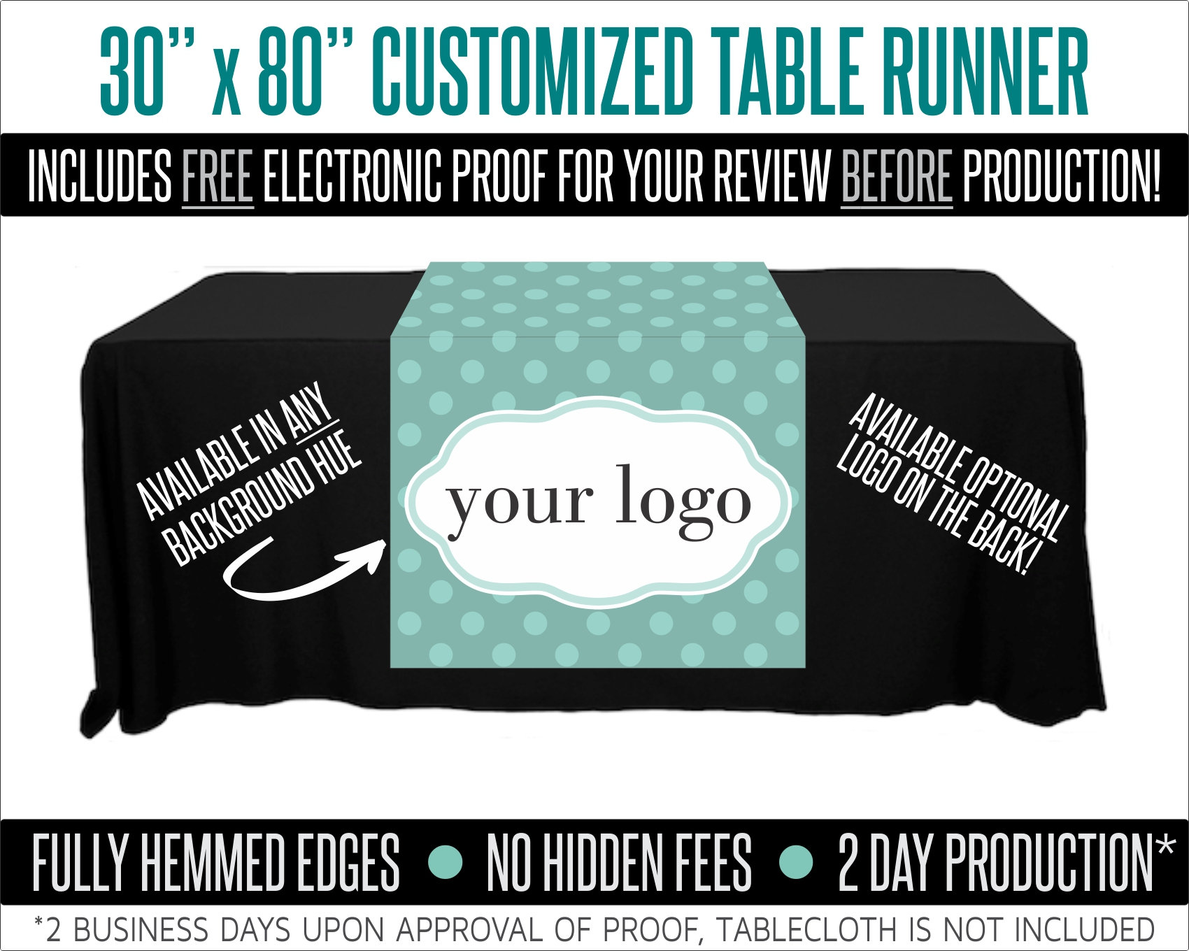 30 X 80 Full Color Table Runner With Your Logo in | Etsy