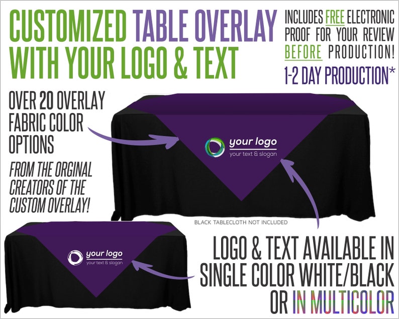 Your Logo Table Overlay With Logo and Fabric Color Options - Etsy