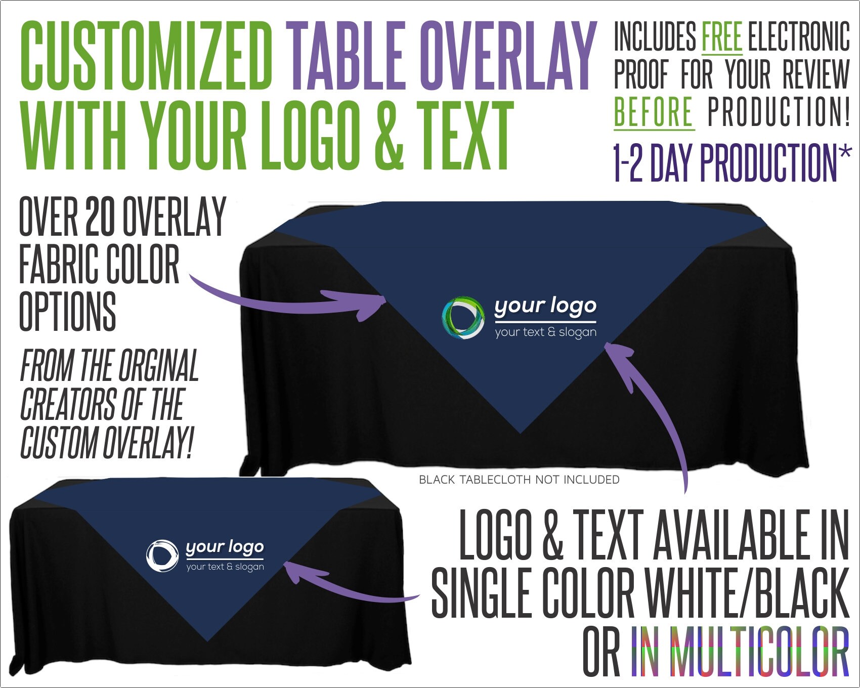 Your Logo Table Overlay With Logo and Fabric Color Options - Etsy