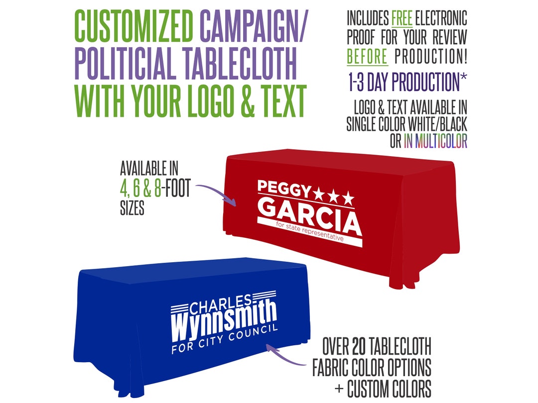 Political Campaign Custom Tablecloth With Logo and Fabric Color Options ...