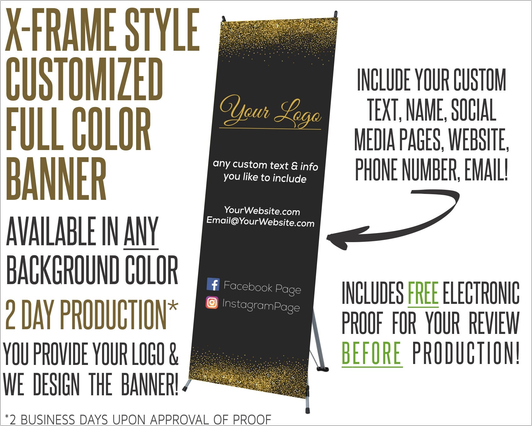 Full Color Custom X-frame Banner System Gold Glitter - Etsy