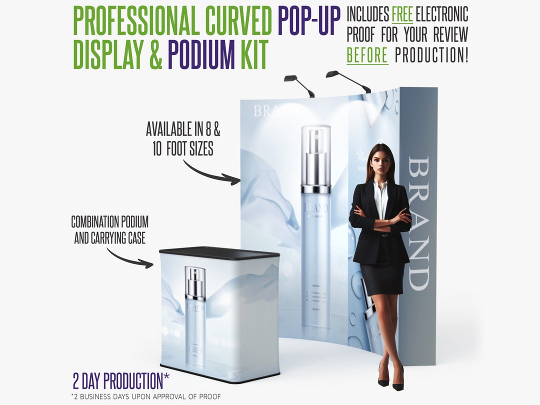 Custom Curved Pop-up Display System & Podium Kit - Full Color Graphics ...