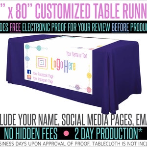 Full Color Table Runner With Your Logo in a Flower Styled - Etsy