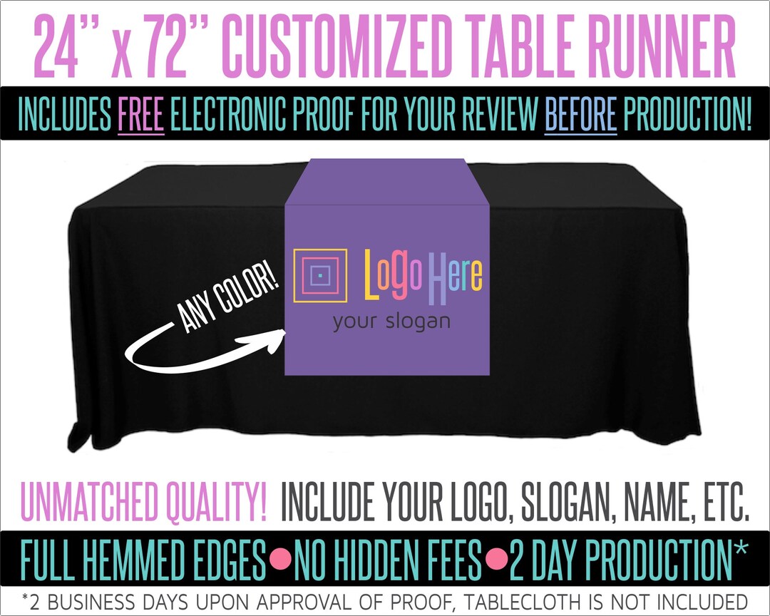Full Color Table Runner With Your Logo ANY COLOR 24 X 72 LLR Styling - Etsy