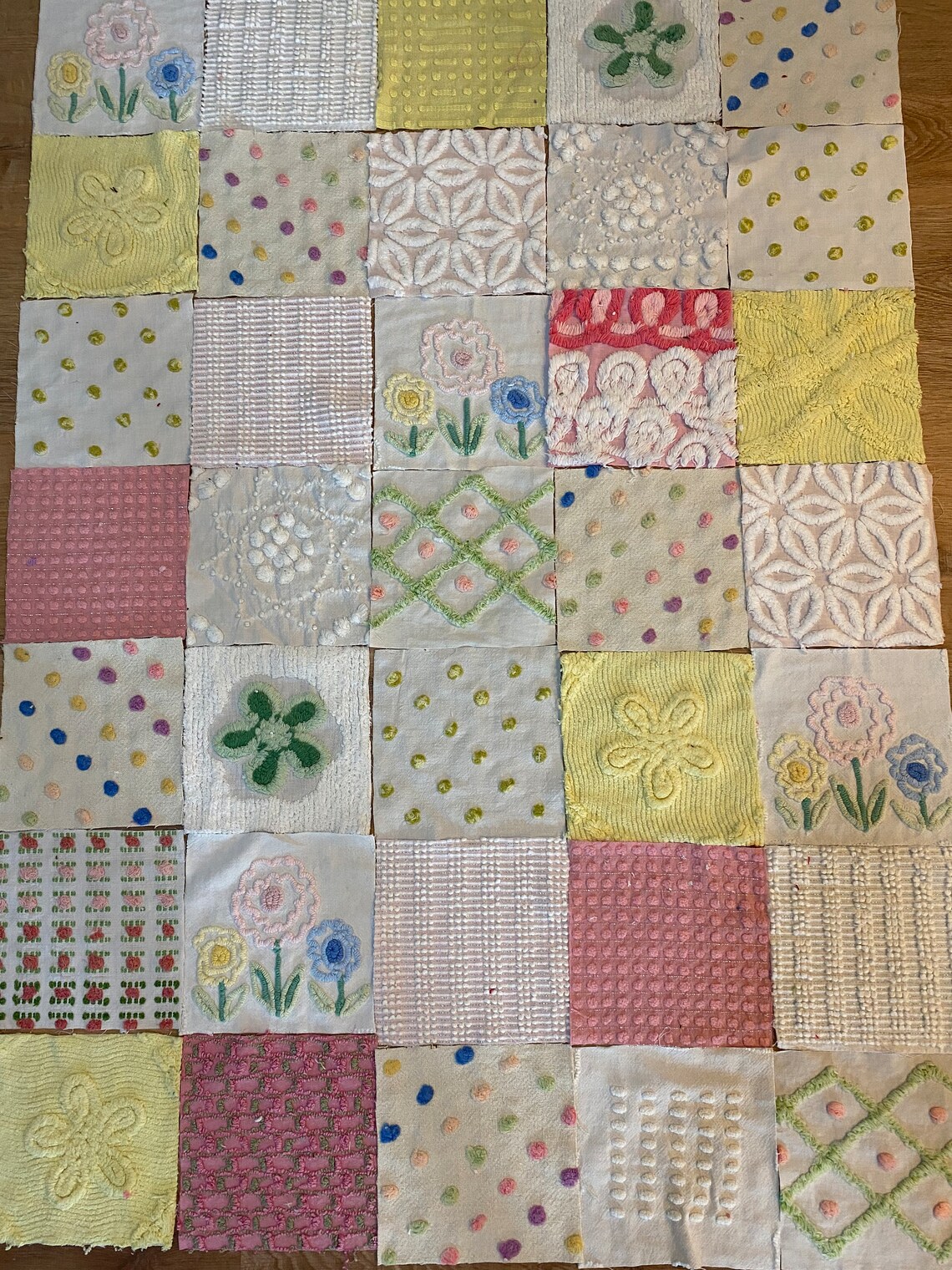 35 Squares QUILT Kit From Vintage Chenille Bedspreads 7 - Etsy
