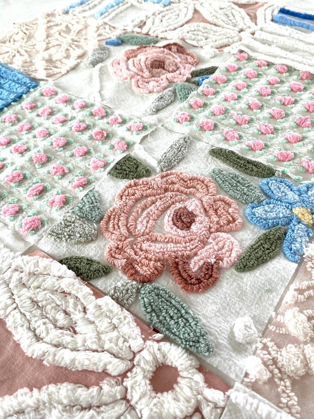 Pink & Blue QUILT Kit From Vintage Chenille Bedspreads - Etsy