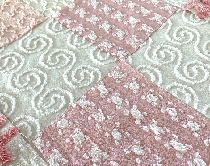35 Squares QUILT Kit From Vintage Chenille Bedspreads 7 Pocket Full of ...