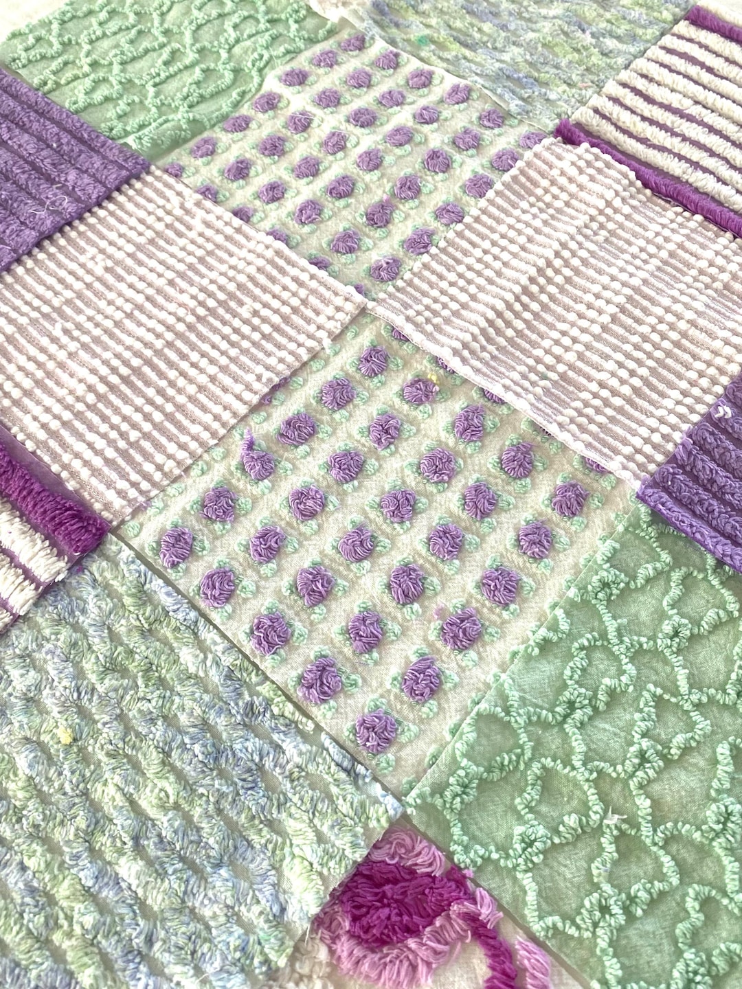 Purple and Green QUILT Kit From Vintage Chenille Bedspreads - Etsy